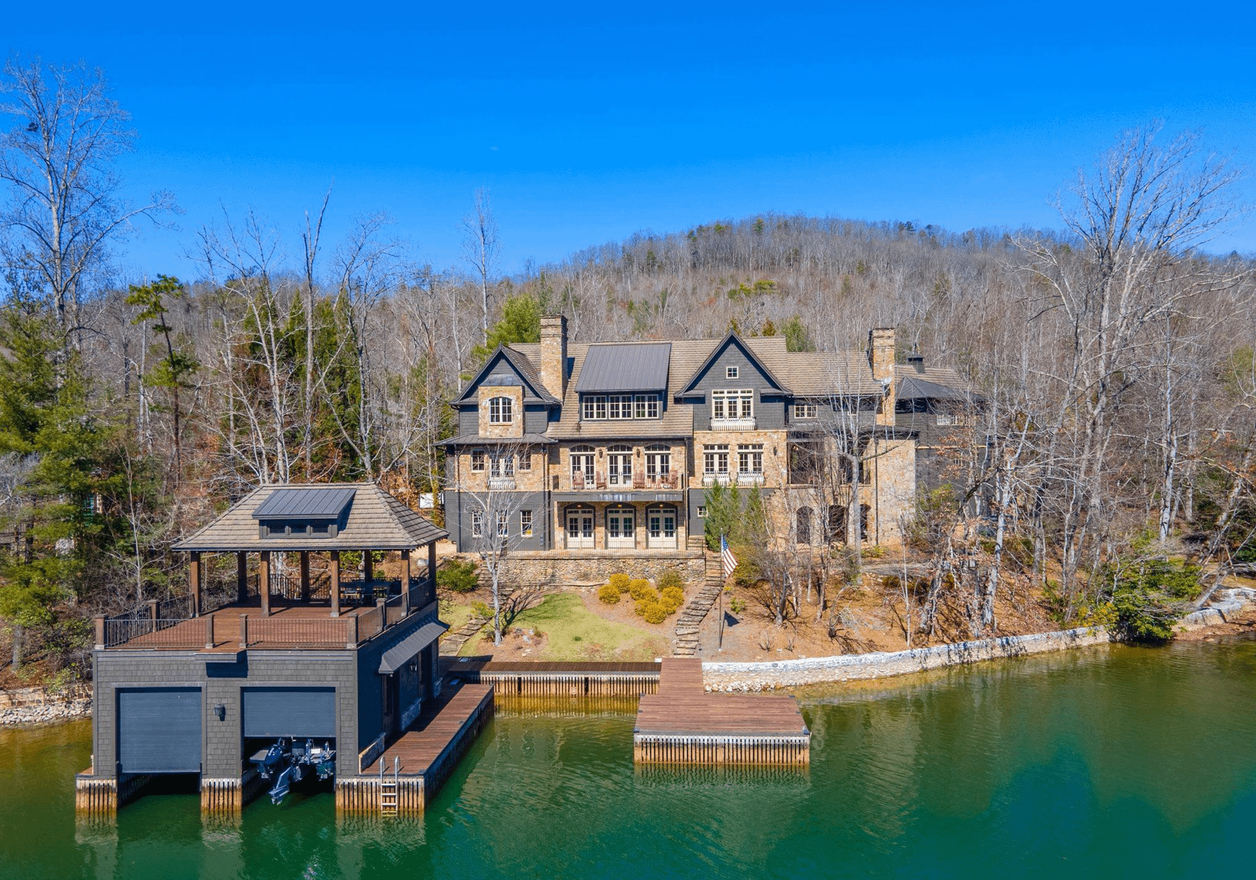 This Lakefront Georgia Home Features A 2-Story Boathouse