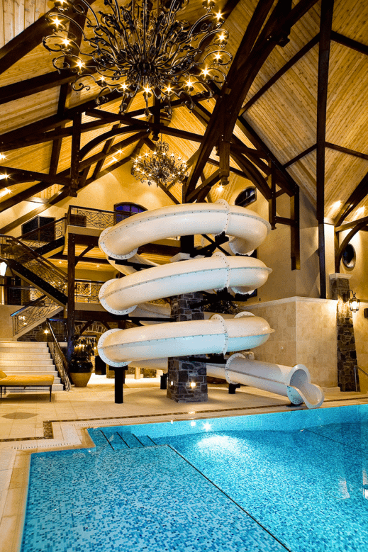 Amazing 3-Story Indoor Swimming Pool With Water Slide & Rock Climbing ...